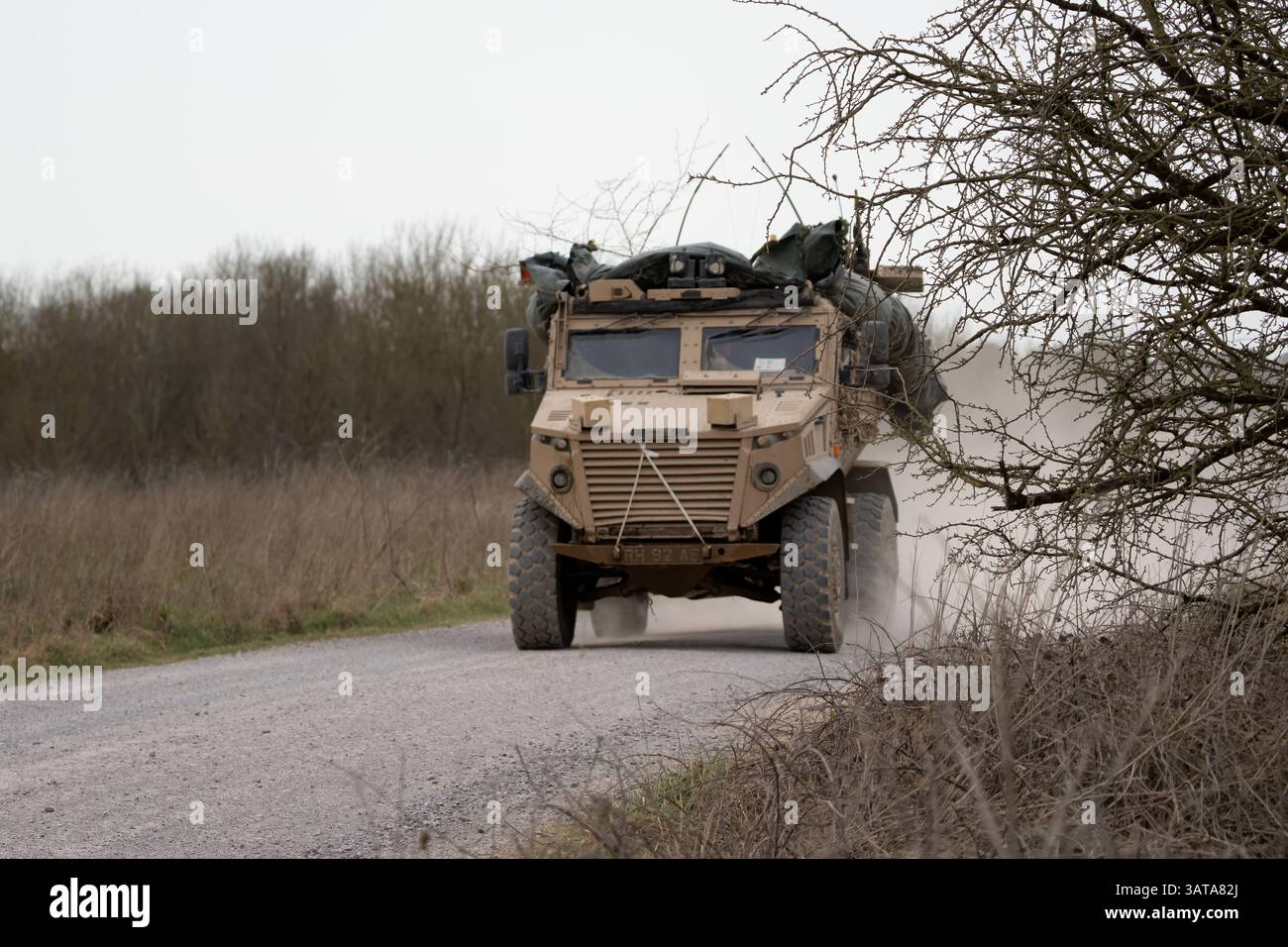 close-up of a british army foxhound MRAP vehicle on a dusty track Stock ...