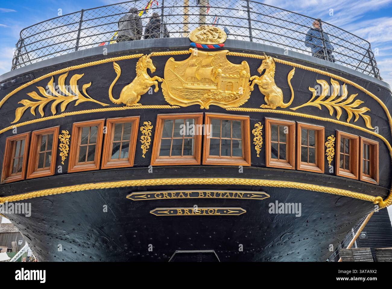 Close up of windows and Great Britain Bristol sign on the rear of the ...