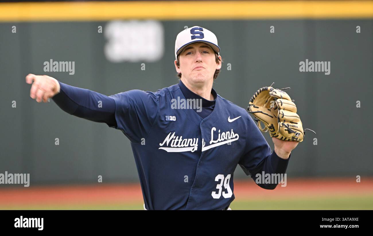 Penn State pitcher Riley Weatherwax warms up before their game against ...