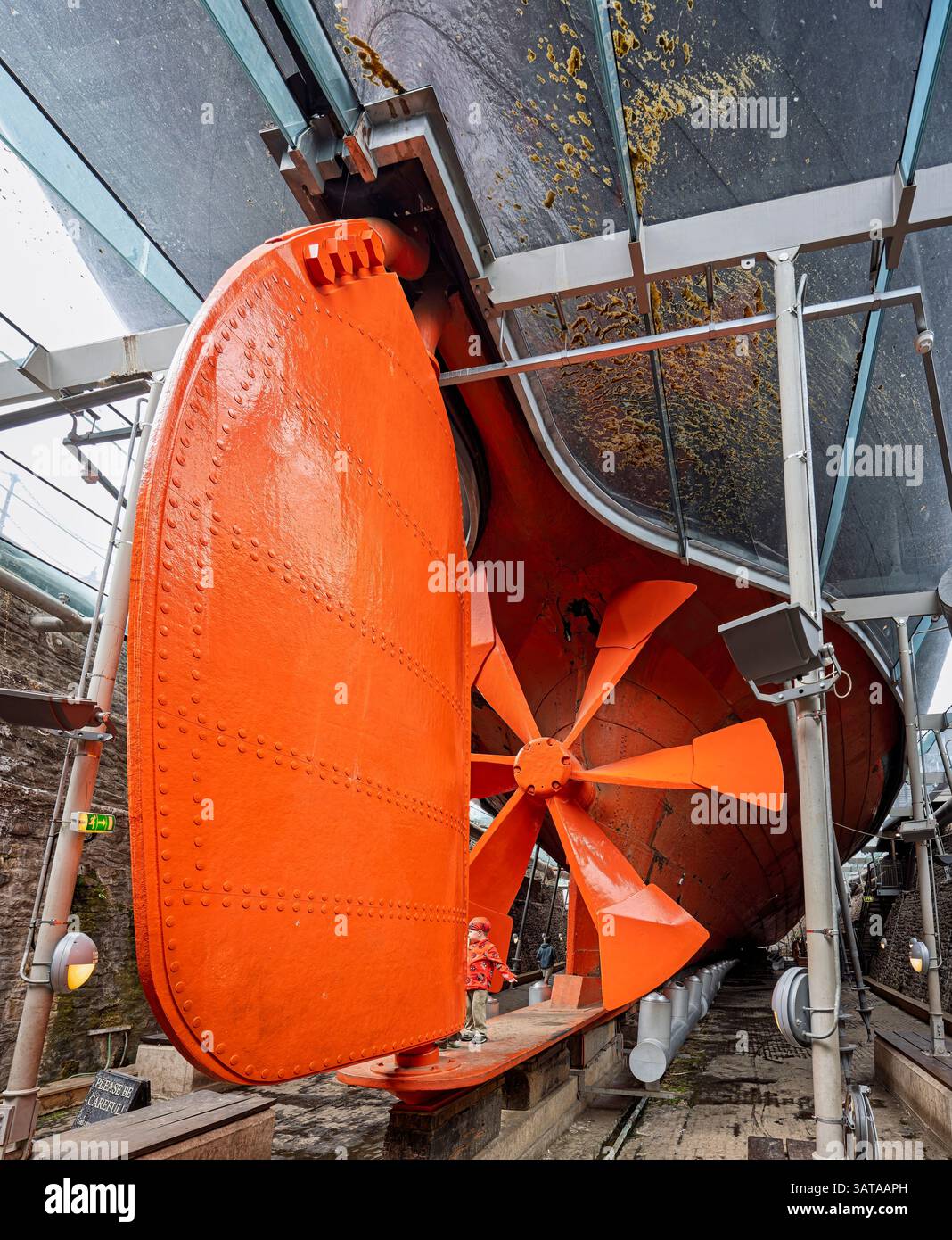 Close up of the propeller and rudder of the SS Great Britain from below ...