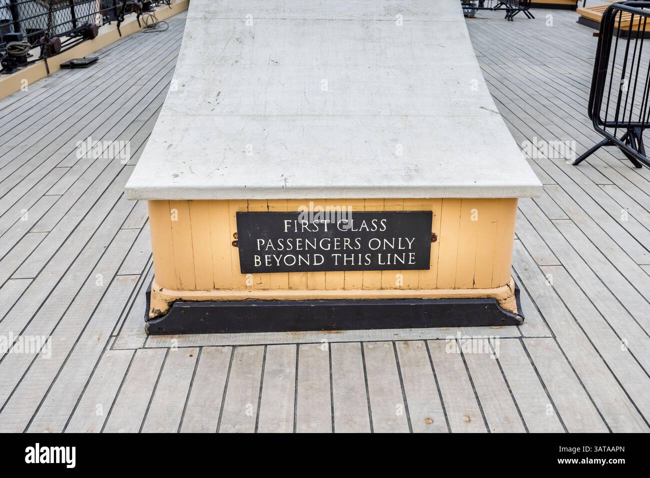 First Class passengers only beyond this line sign, on the deck of the ...