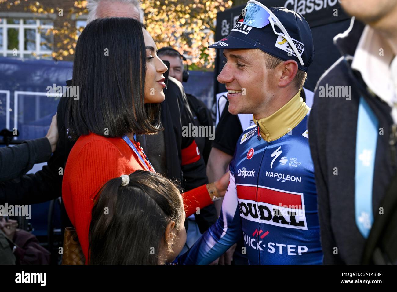 Overijse, Belgium. 18th Apr, 2025. Belgian Remco Evenepoel and his wife ...