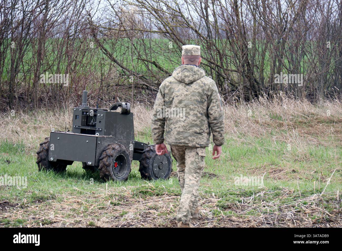 A serviceman controls a Liut (Rage) combat ground robotic complex ...
