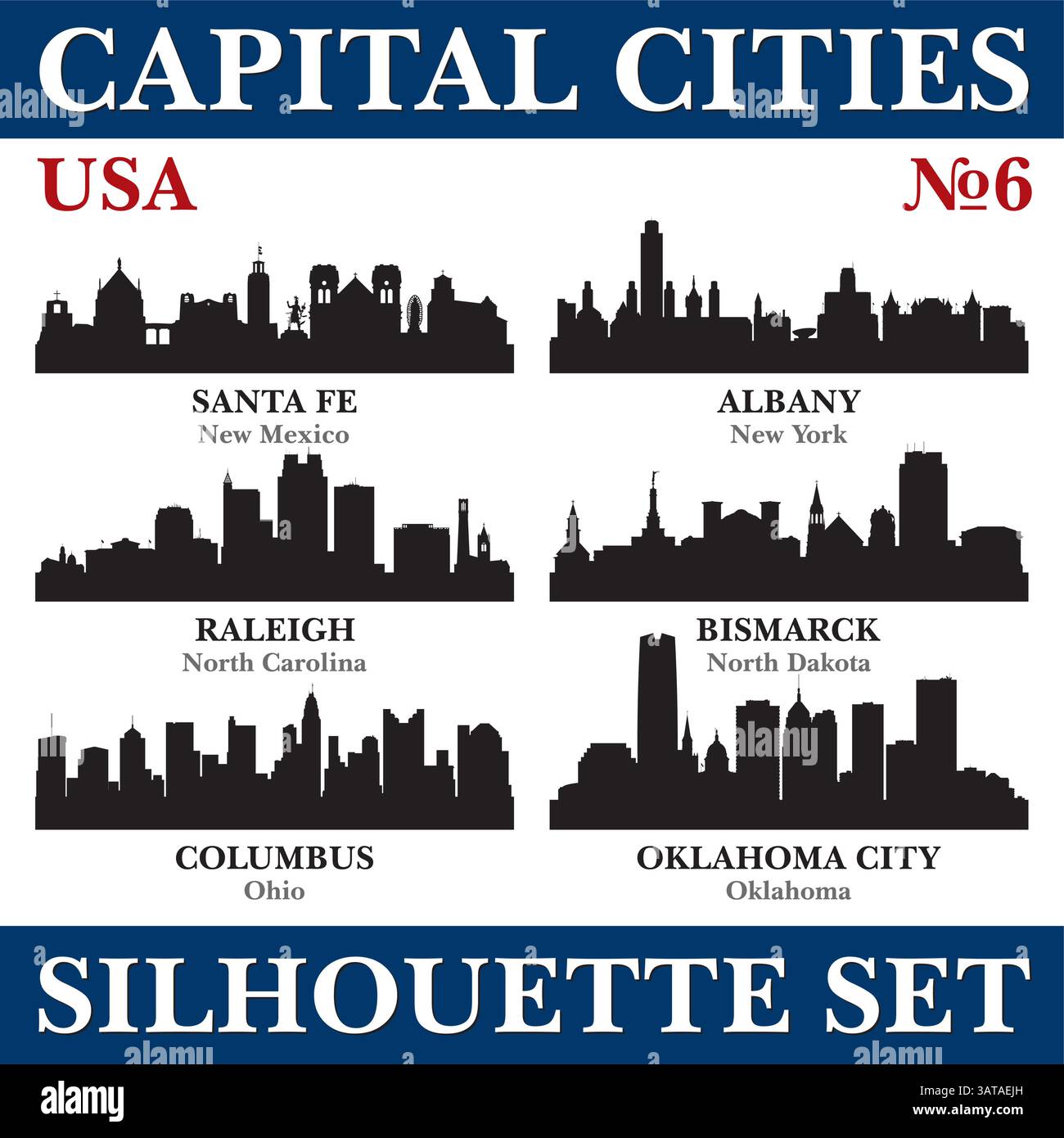 Capital cities skyline set. USA. Part 6. Vector silhouette background ...