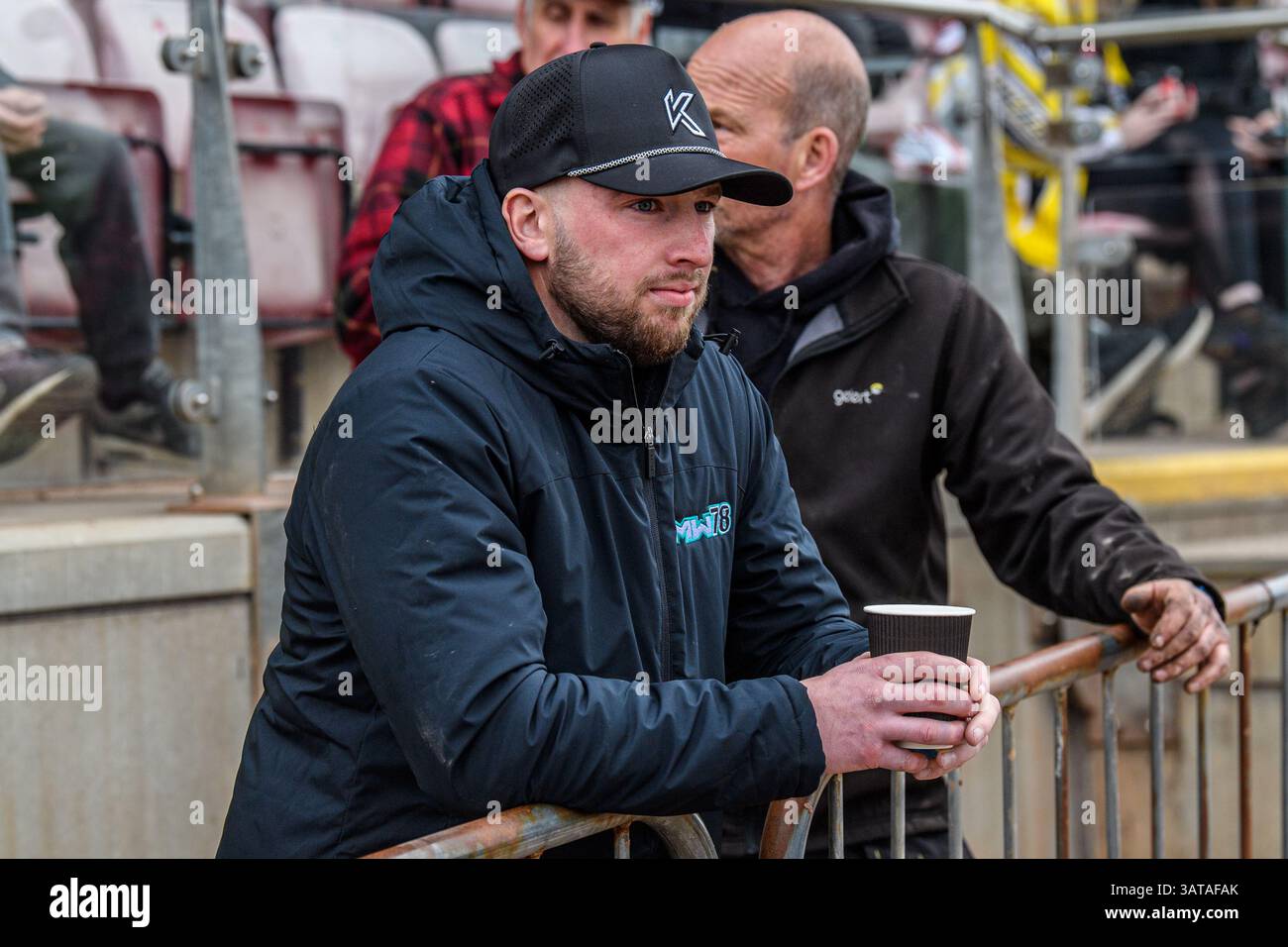 Belle Vue Colts’ Mason Watson watches the racing as he has a broken ...