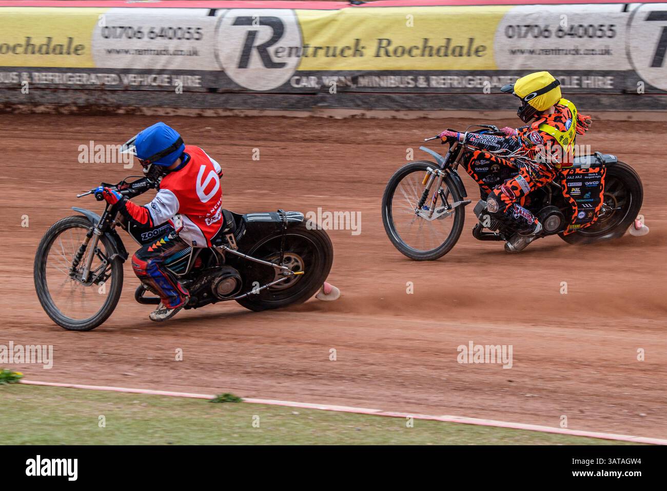 Belle Vue Colts' Harry Fletcher in Blue leading Leicester Lion Cubs ...