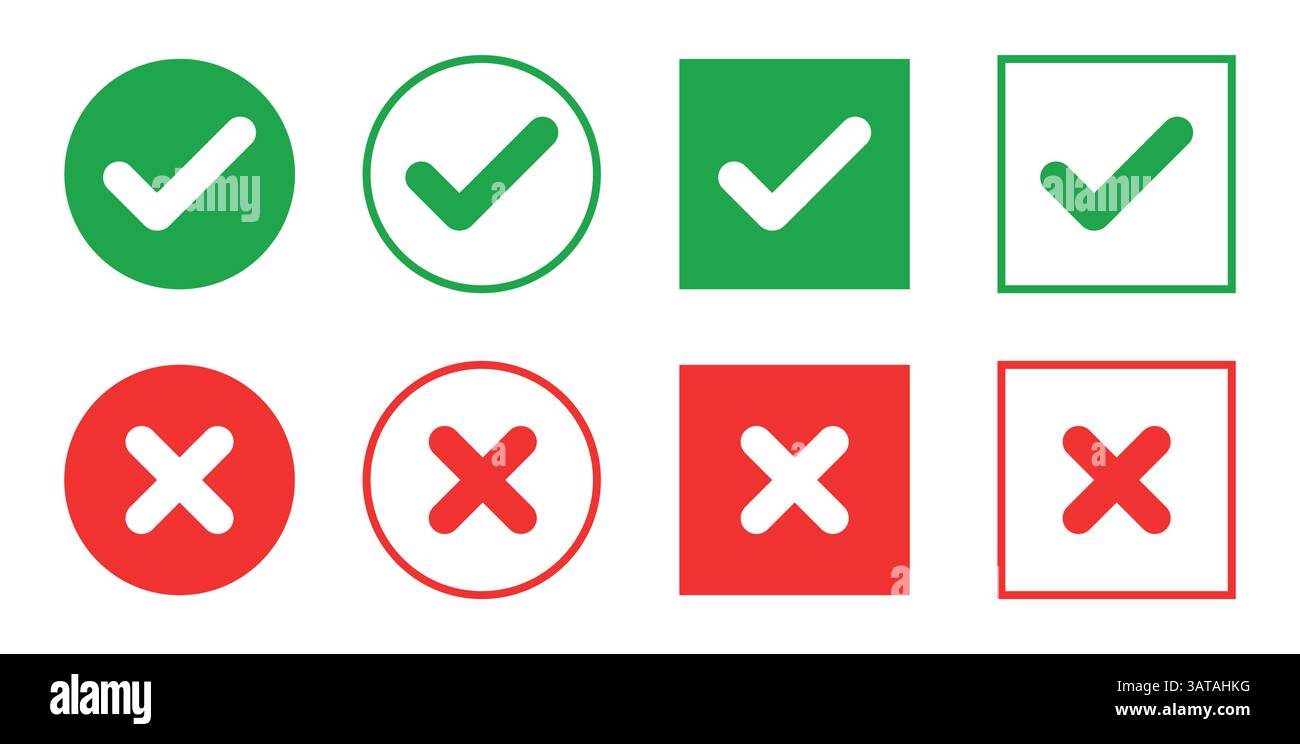 Green checkmark and red cross on isolated white background vector ...