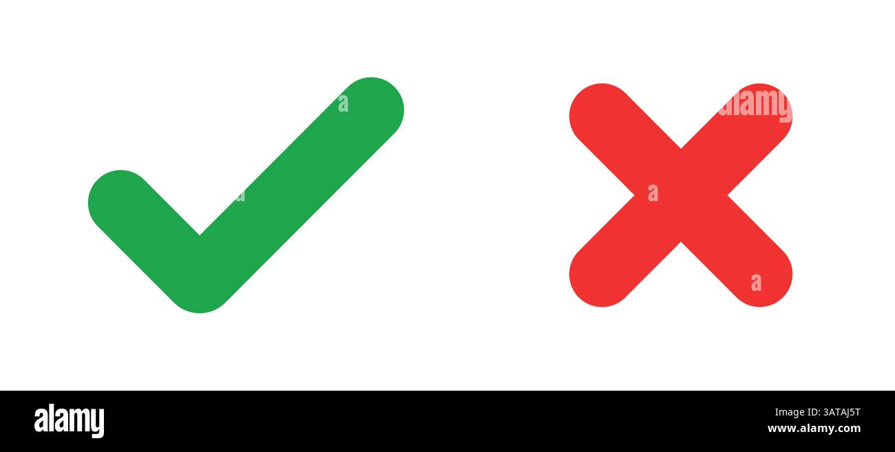 Green checkmark and red cross on isolated white background vector ...