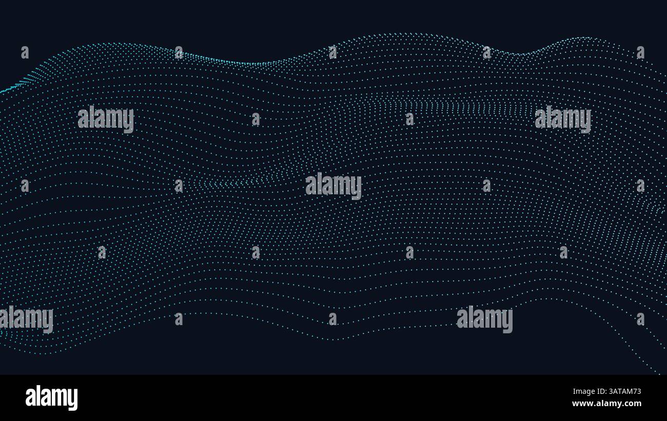 Abstract digital wave formed by glowing particles representing data flow technology network ...