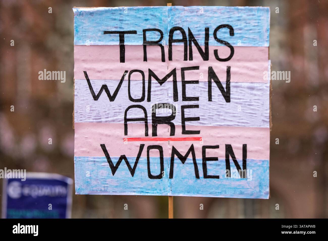 Trans rights protest Manchester UK. Protesters gathered in St Peters ...