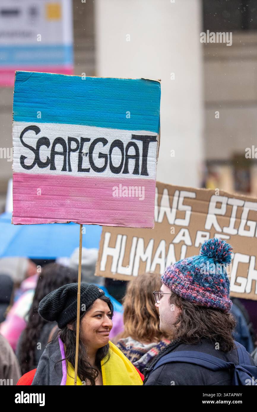 Trans rights protest Manchester UK. Protesters gathered in St Peters ...