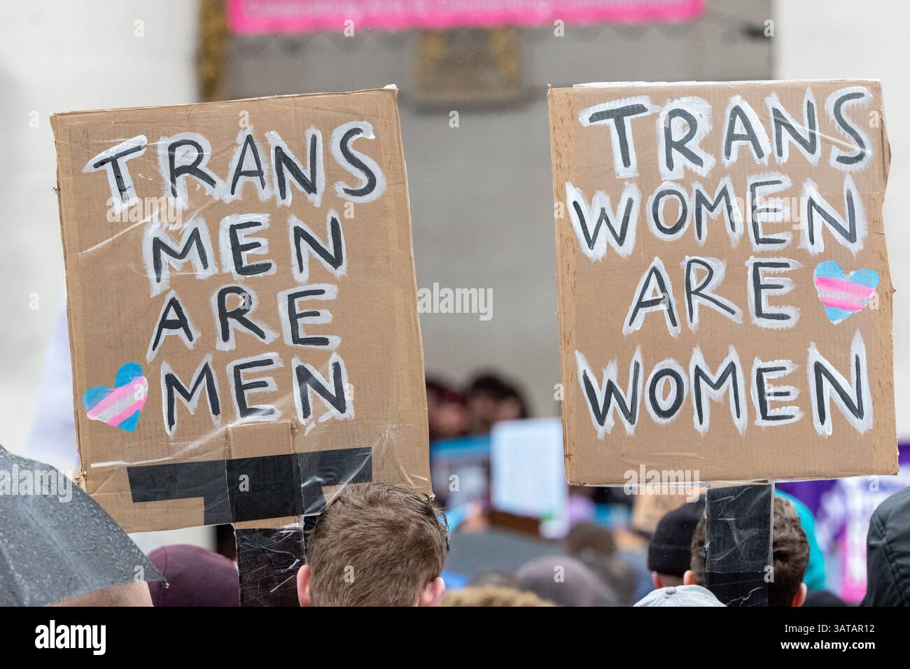 Trans rights protest Manchester UK. Protesters gathered in St Peters ...