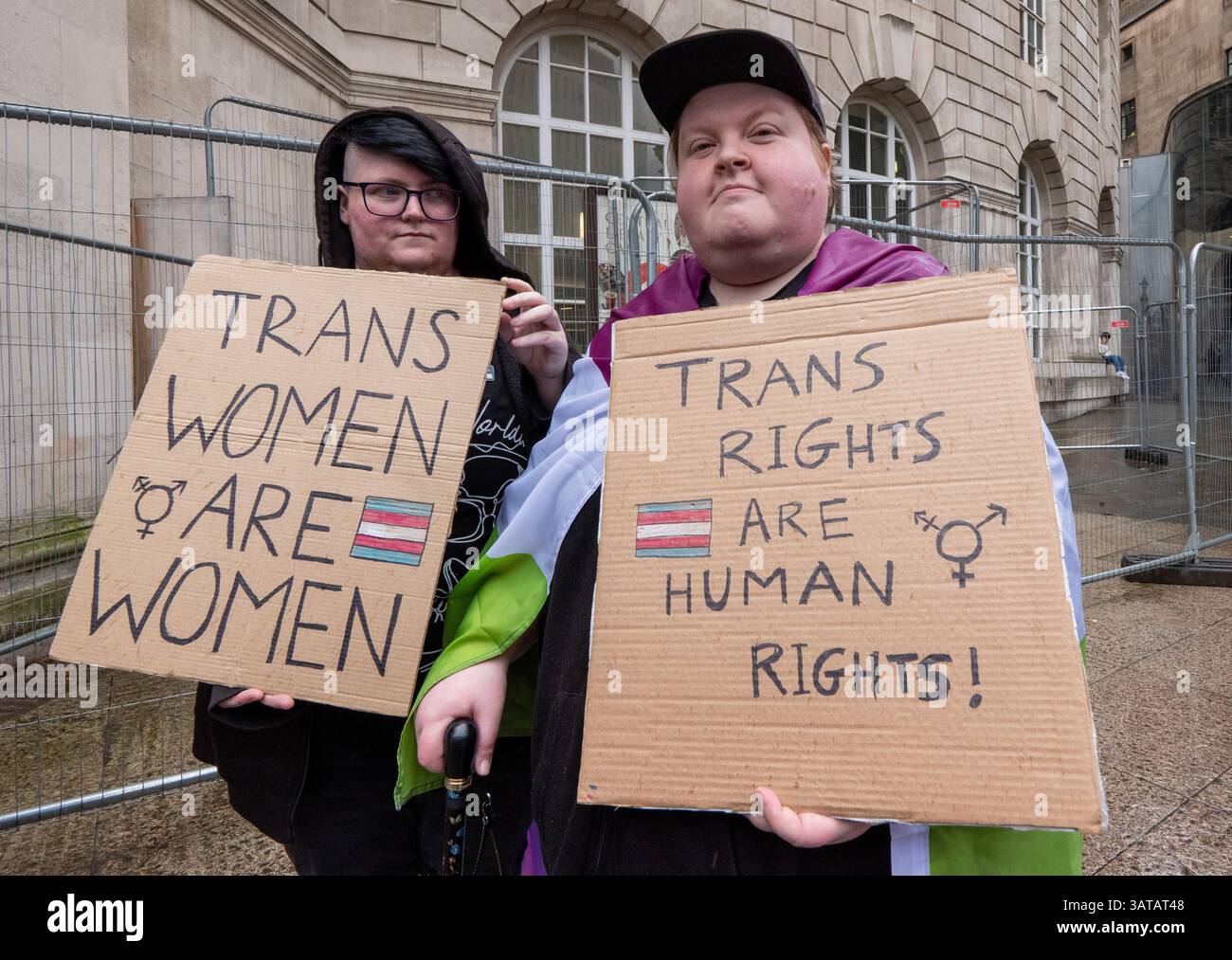 Trans rights protest Manchester UK. Protesters gathered in St Peters ...