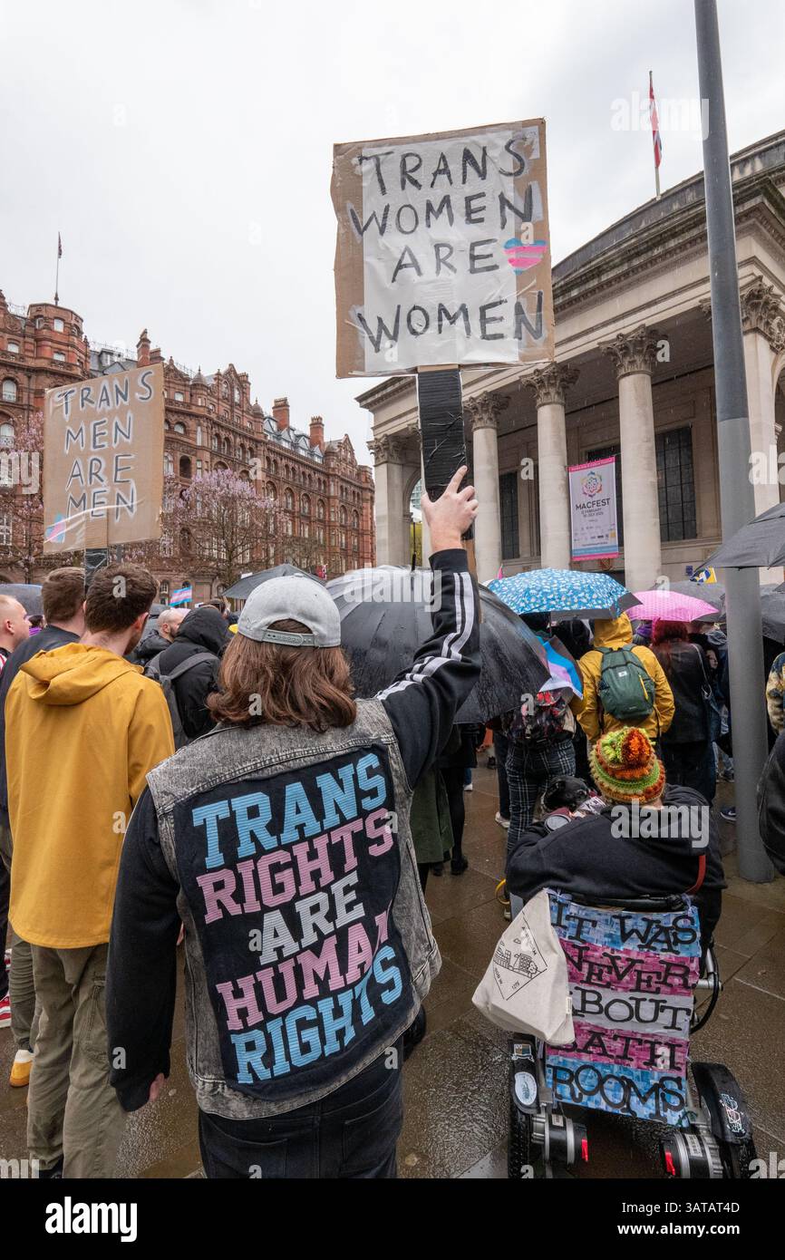 Trans rights protest Manchester UK. Protesters gathered in St Peters ...