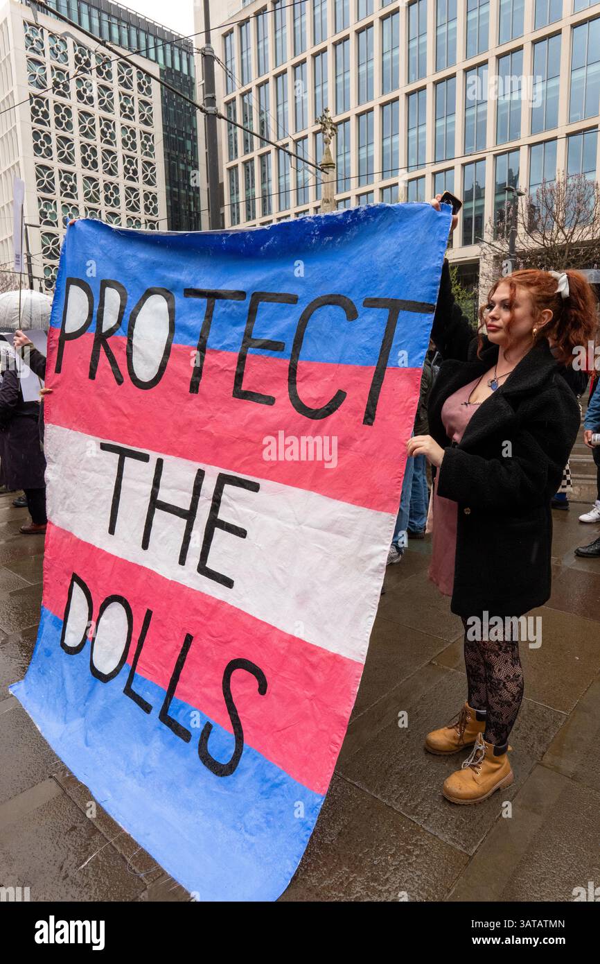 Trans rights protest Manchester UK. Protesters gathered in St Peters ...