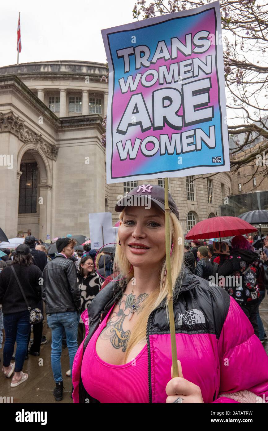 Trans rights protest Manchester UK. Protesters gathered in St Peters ...