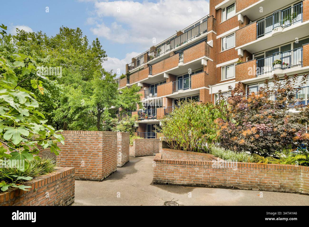 A contemporary residential structure surrounded by vibrant greenery and ...