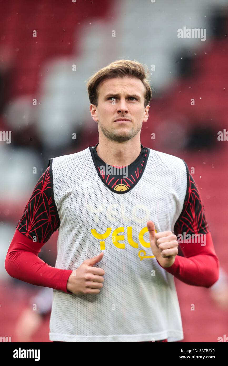 Rob Holding of Sheffield United in the pregame warmup session during ...