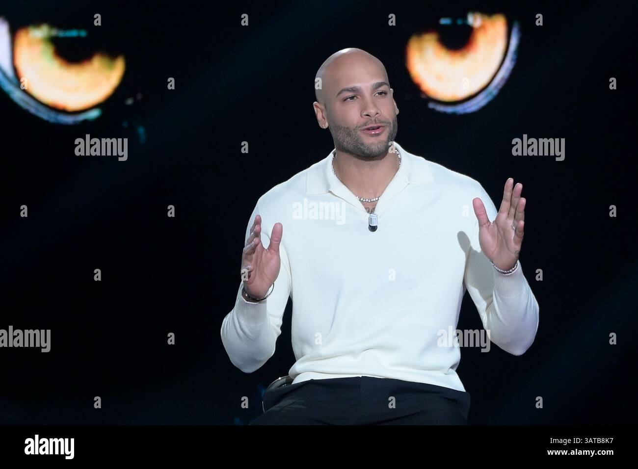 Marcell Jacobs attends the first episode 2025 of Rai tv program "Belve ...