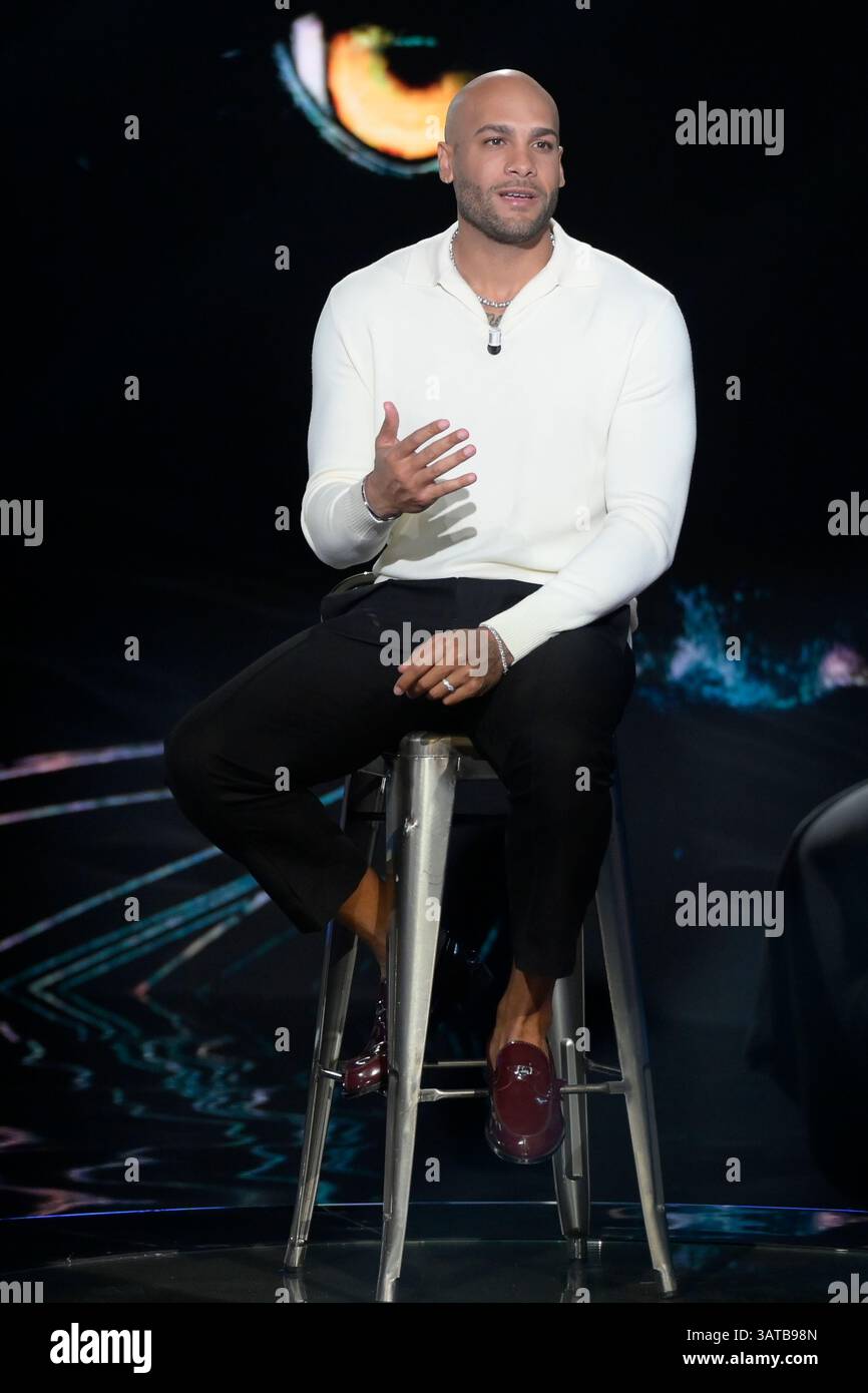 Marcell Jacobs attends the first episode 2025 of Rai tv program "Belve ...