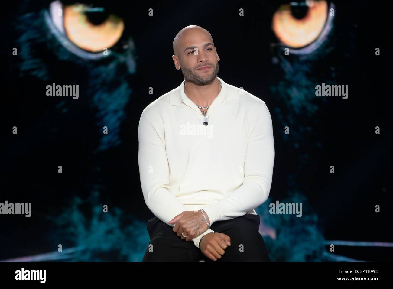 Marcell Jacobs attends the first episode 2025 of Rai tv program "Belve ...
