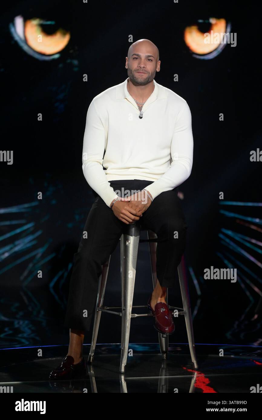 Marcell Jacobs attends the first episode 2025 of Rai tv program "Belve ...