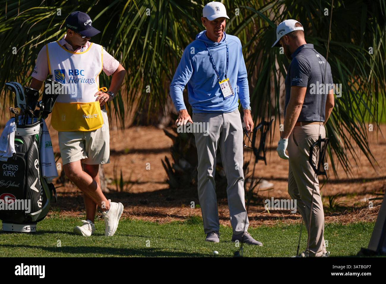 Chris Kirk speaks with an official on the second hole during the second ...