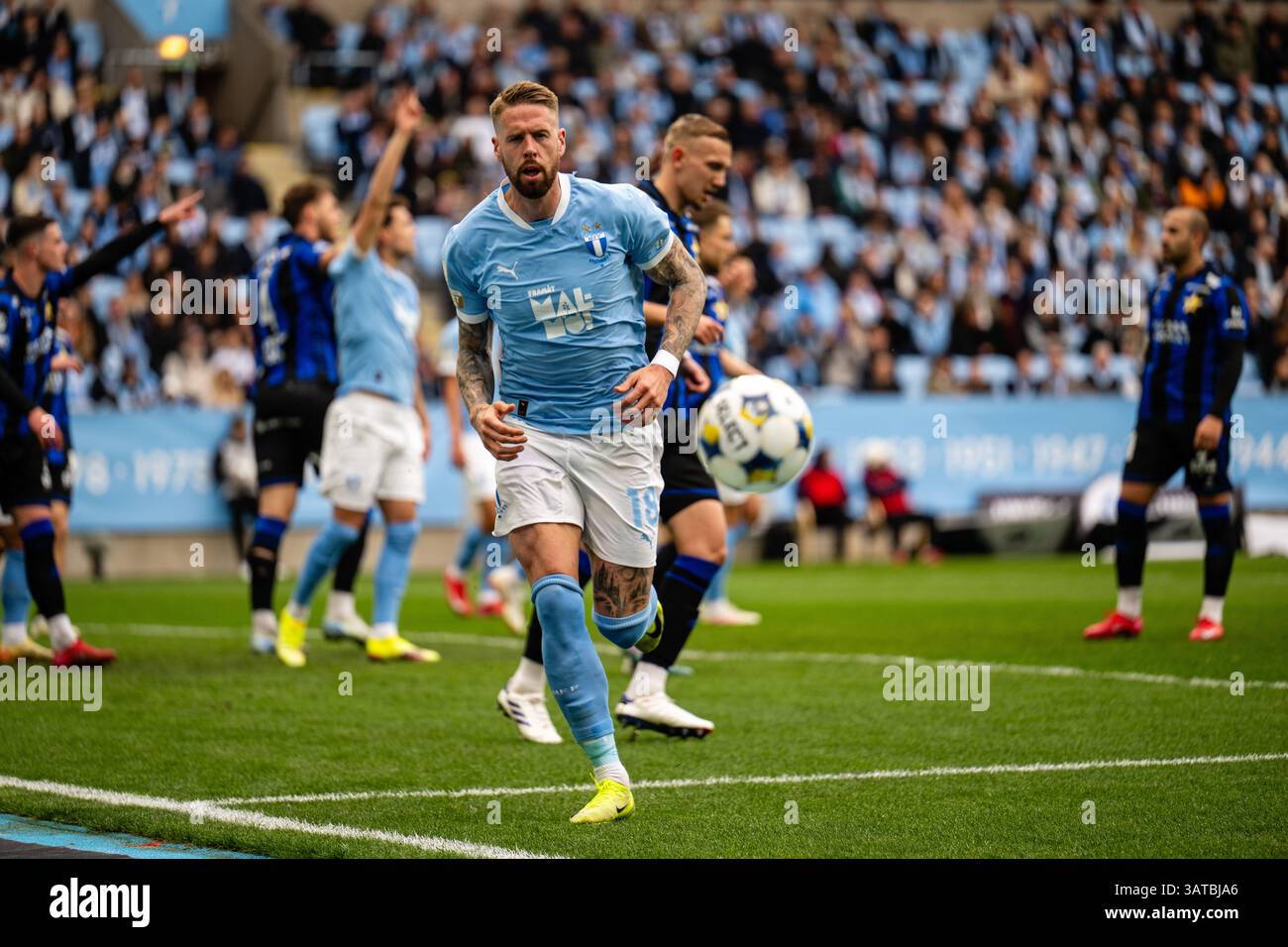 Malmoe, Sweden. 18th, April 2025. Pontus Jansson (18) of Malmoe FF seen during the Allsvenskan ...