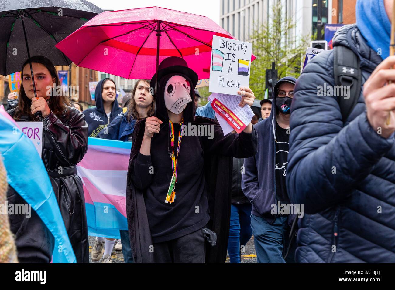 Manchester, UK. 18th Apr, 2025. Protest held in support of Trans Rights ...