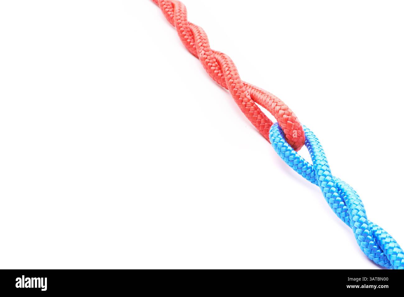 Rope, knot and tied with color in studio with nylon for equipment for ...