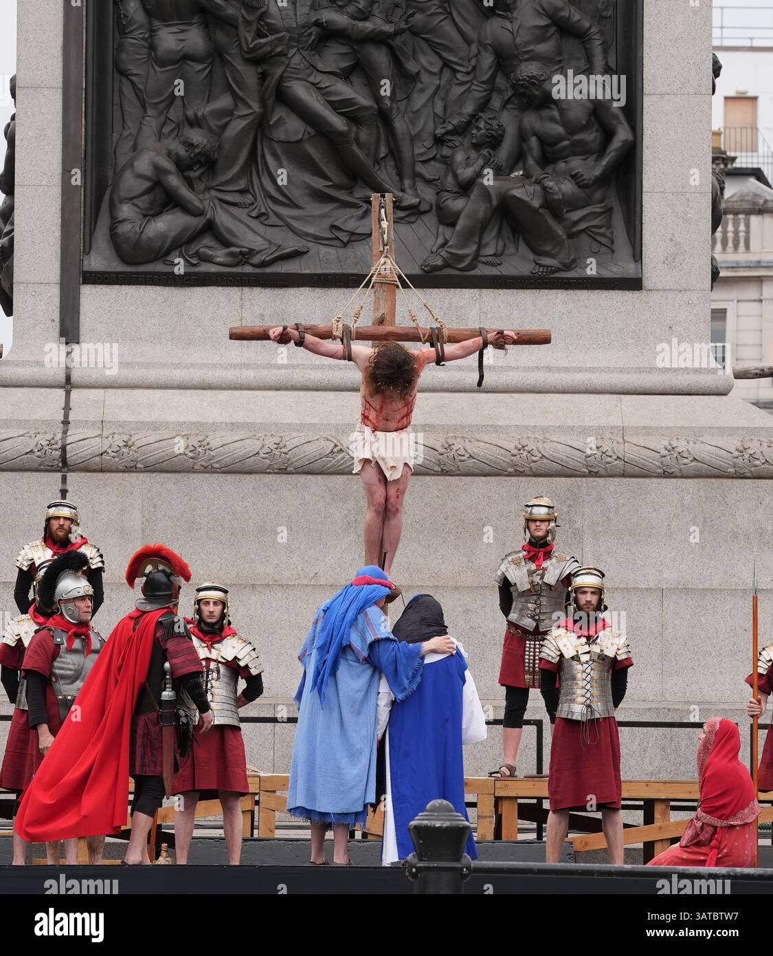 The Passion of Jesus is performed to crowds in Trafalgar Square ...