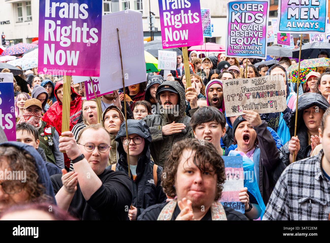Manchester, UK. 18th Apr, 2025. Protest held in support of Trans Rights ...