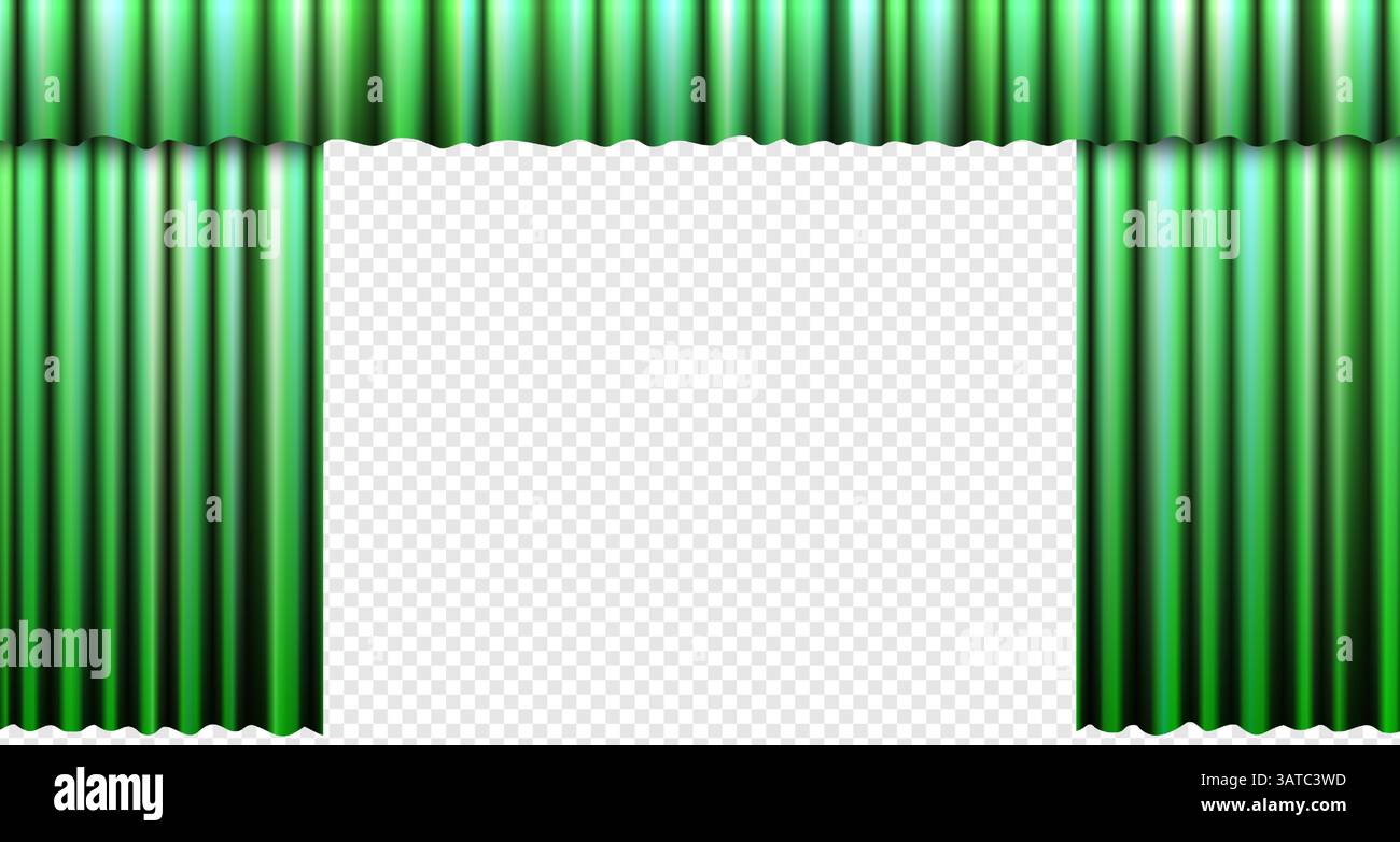 Elegant green curtain opens on stage. Luxurious velvet backdrop with ...