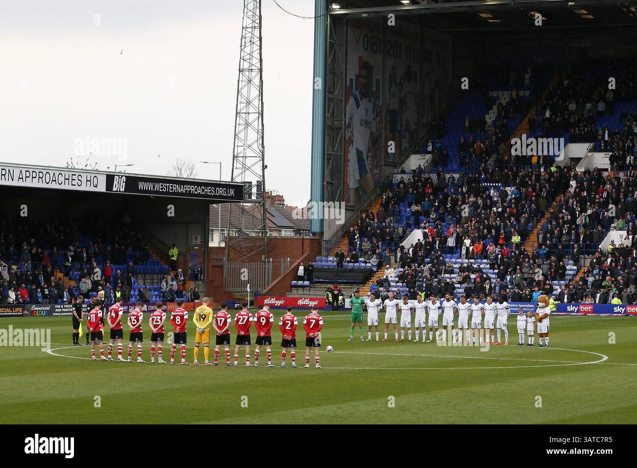 Birkenhead, UK. 18th Apr, 2025. A minute's silence before kick-off to ...