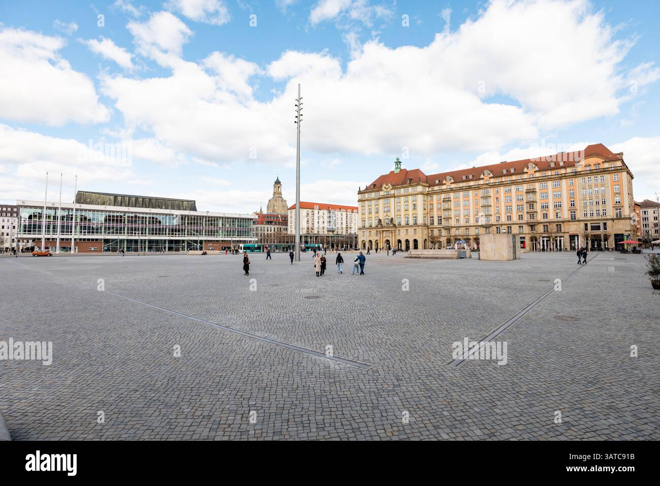 Dresden Altmarkt (old market) square in the historic old town. Paved ...