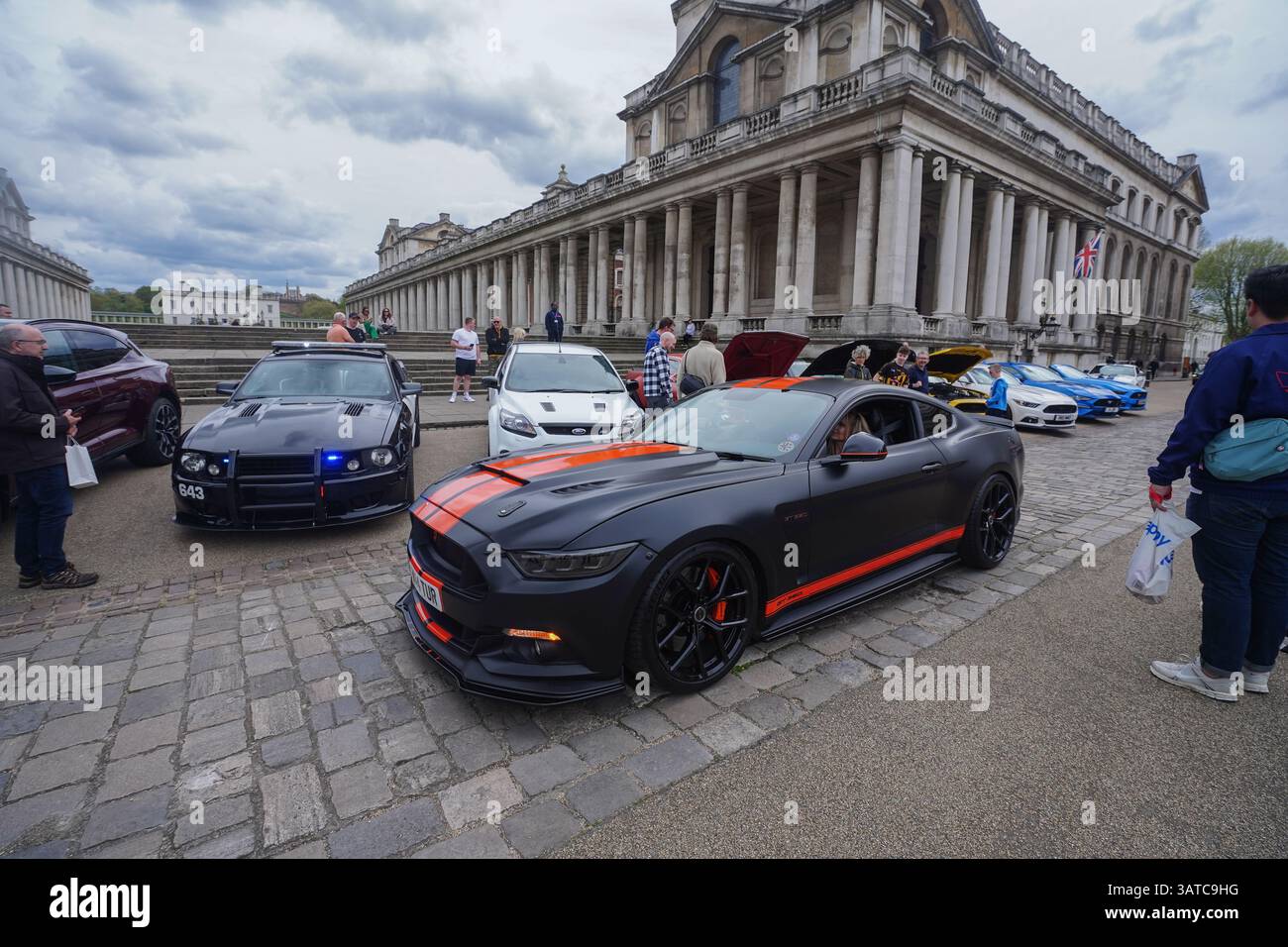London UK 18 April 2025. A convoy of Mustangs is joined by Transformers ...