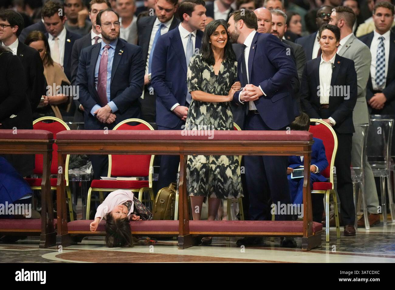 U.S. Vice President JD Vance, and his wife Usha Vance, center, with their daughter Mirabel ...