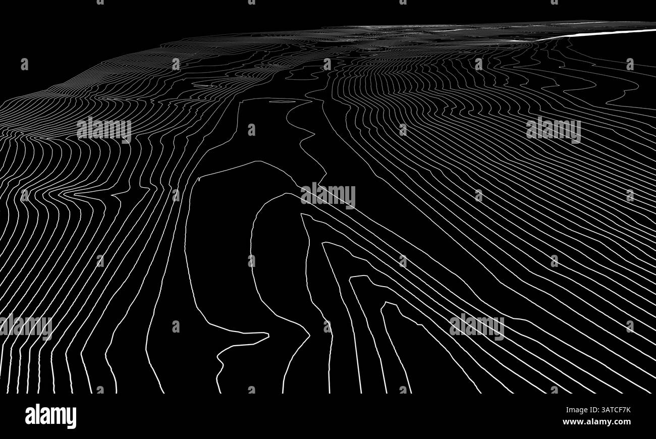 High-contrast black and white graphic showing flowing contour lines, creating a sense of ...