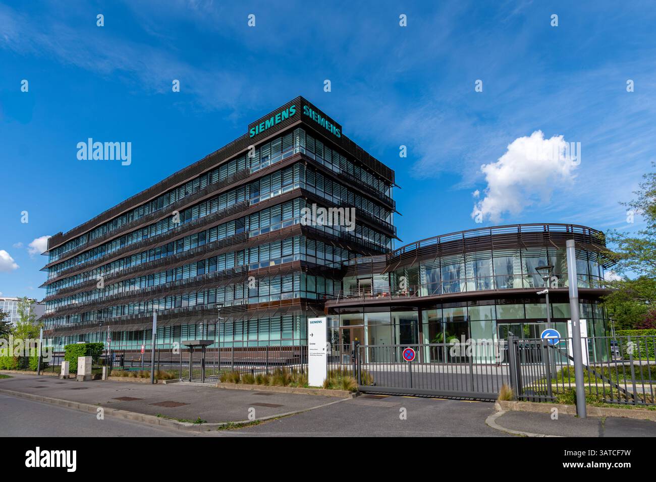 Exterior view of a Siemens building. Siemens is a German conglomerate ...