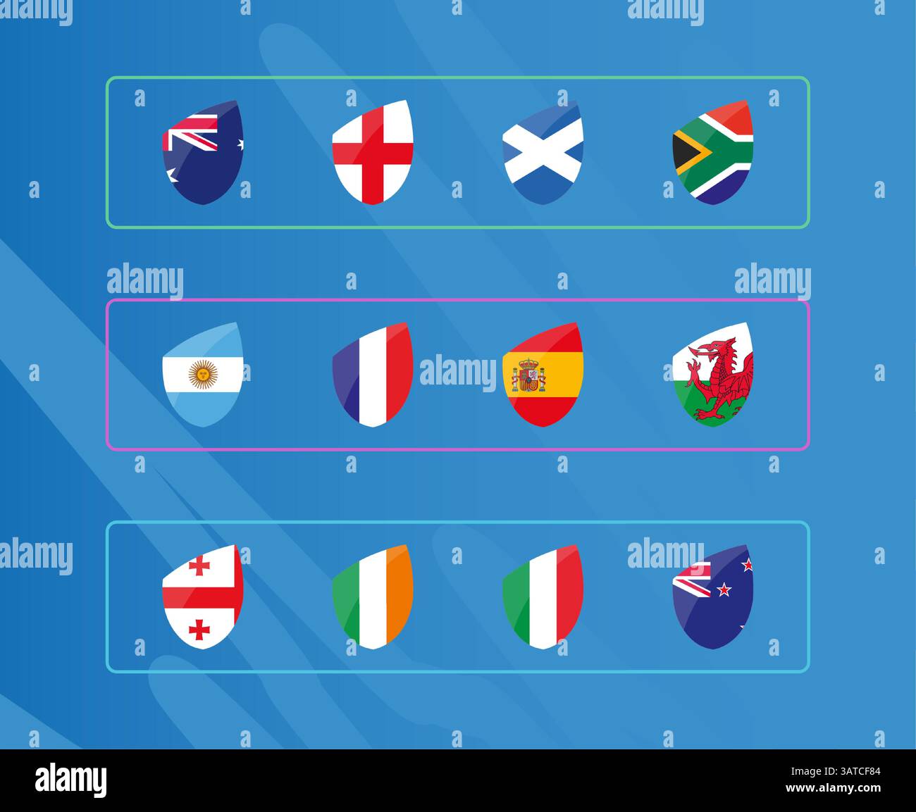 National flags of rugby U20 2025 participants, flags for international rugby tournament. Vector ...