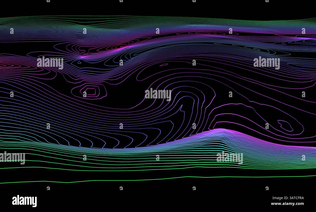 Abstract colorful contour lines in gradients of purple, green, and blue ...