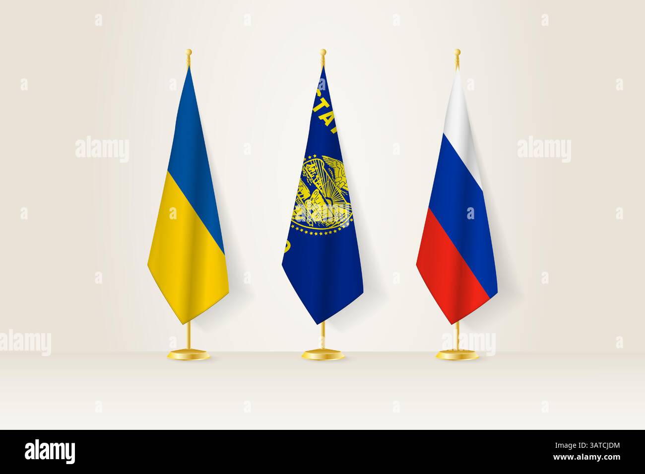 Diplomatic Meeting Representation, Ukraine, Oregon and Russia Flags ...