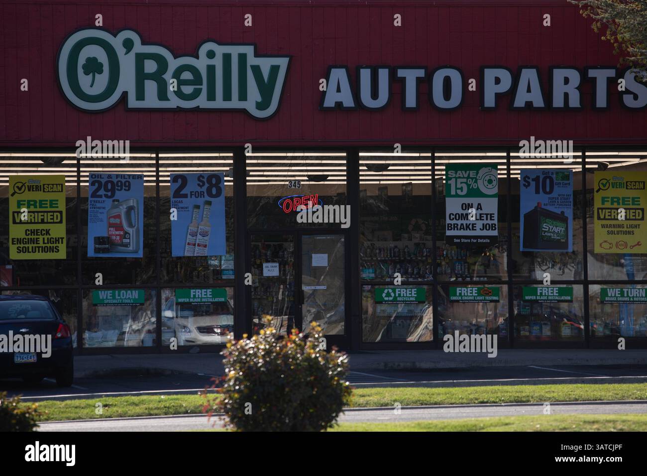 O'Reilly Auto Parts storefront in a shopping complex. Tariffs imposed ...