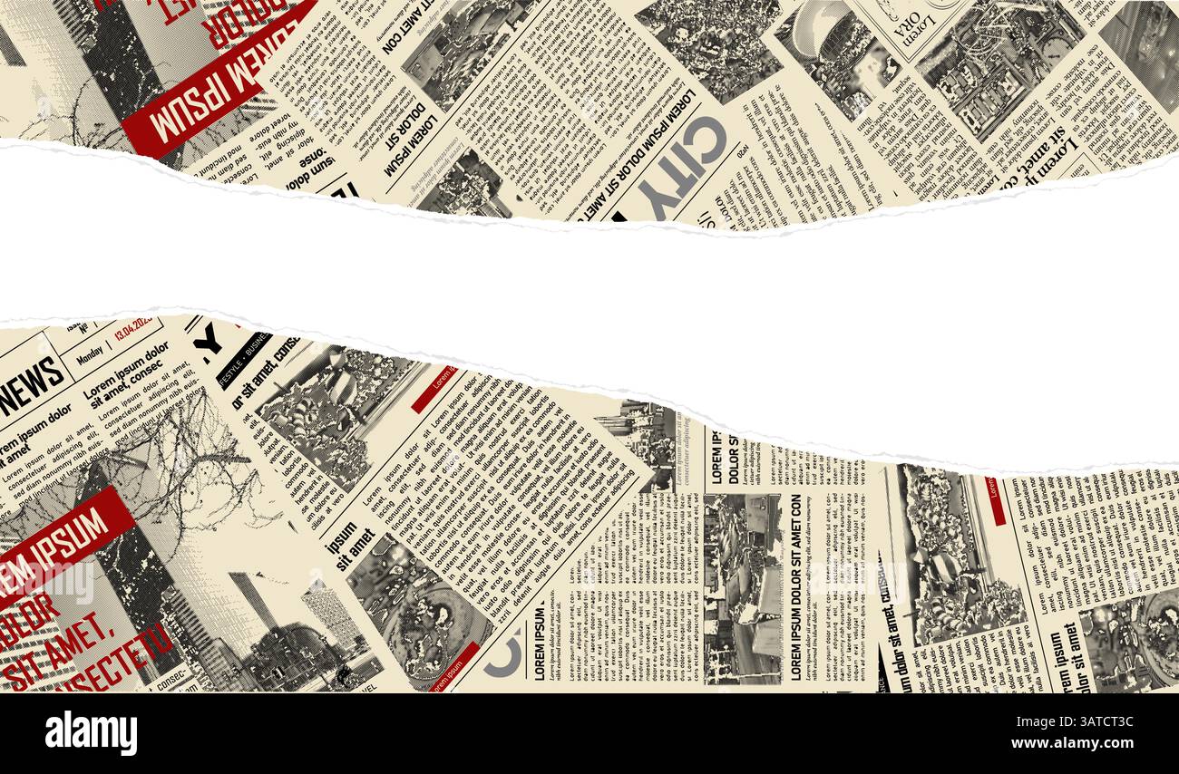 Torn newspaper border banner. Jagged edges. Collage halftone elements ...