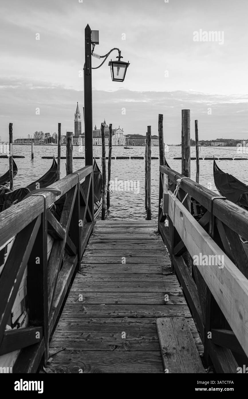a wooden pier on the magnificent panorama of Venice Stock Photo - Alamy