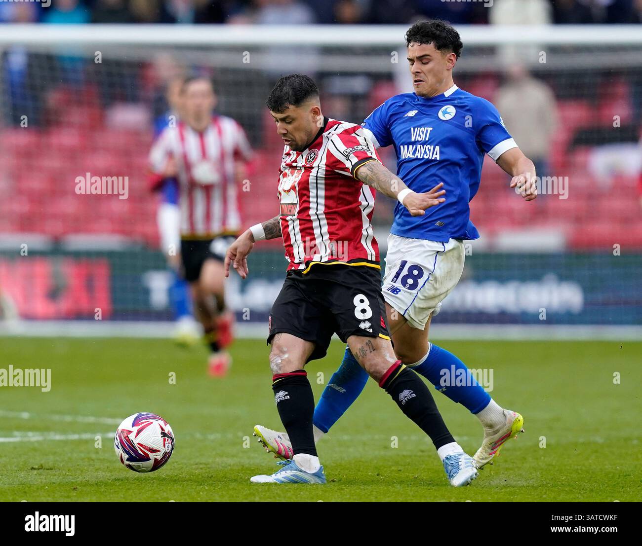 Sheffield, UK. 18th Apr, 2025. Gustavo Hamer of Sheffield United with ...
