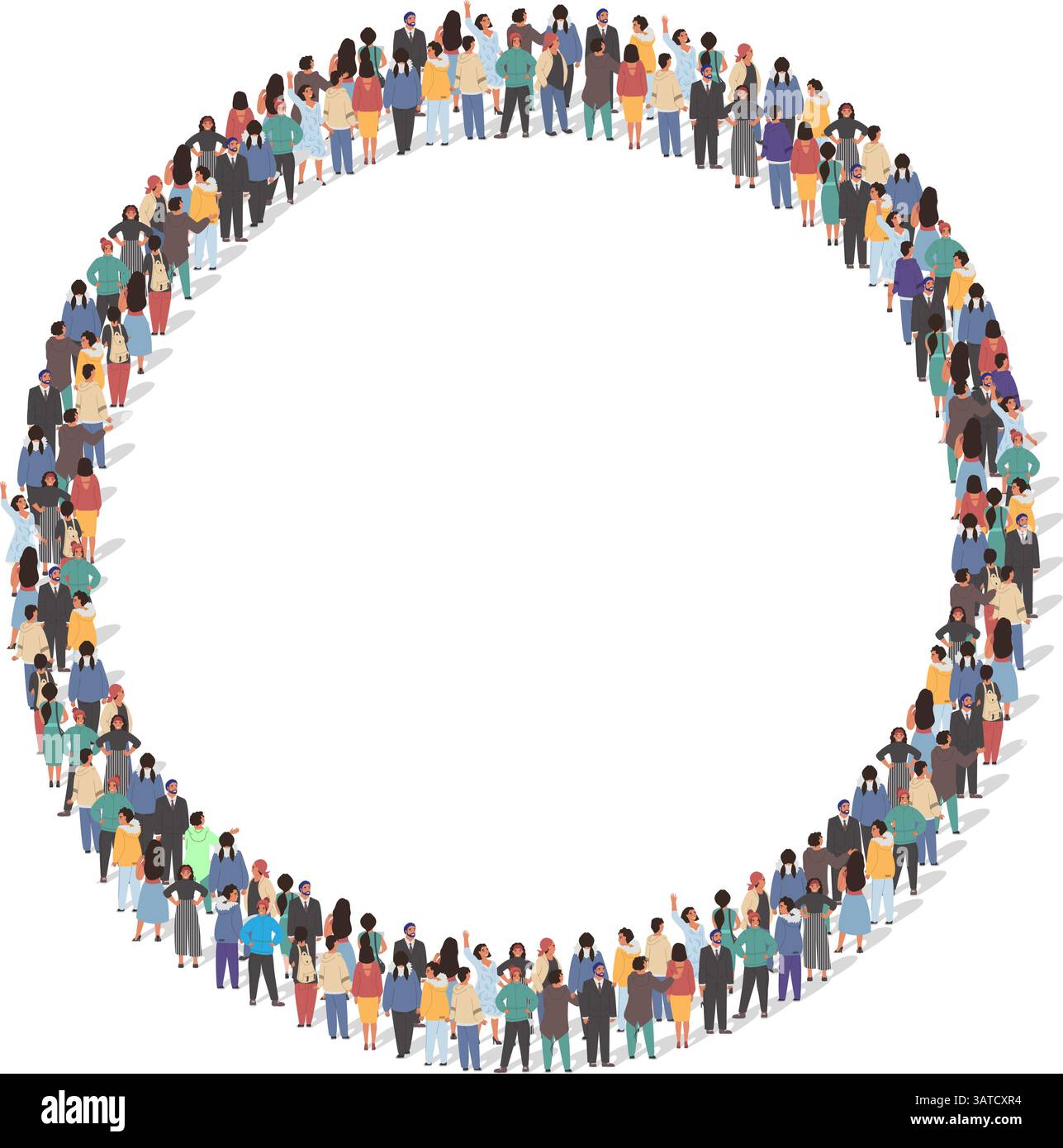 A diverse group of people stands shoulder to shoulder, forming a large ...