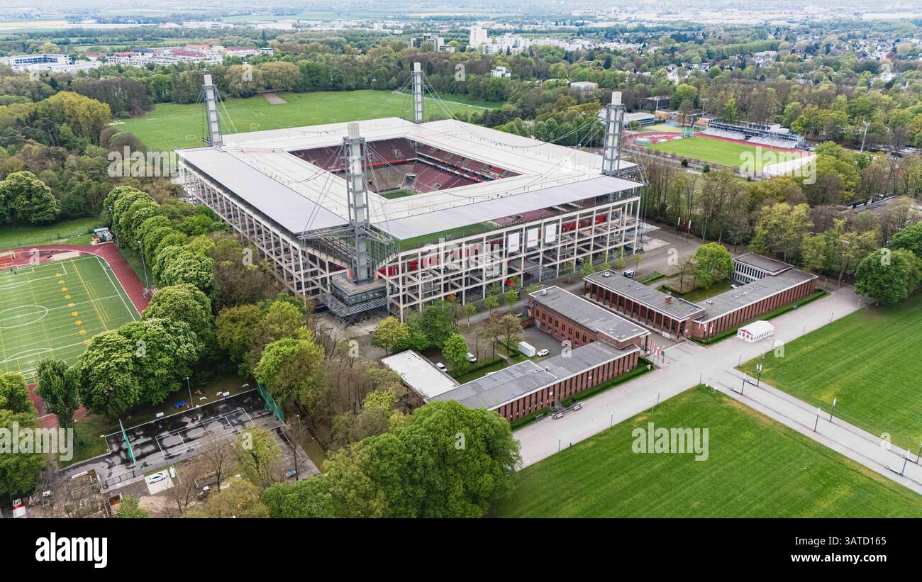 LEVERKUSEN, GERMANY - 18 APRIL, 2025: Aerial spring view of Rhein ...