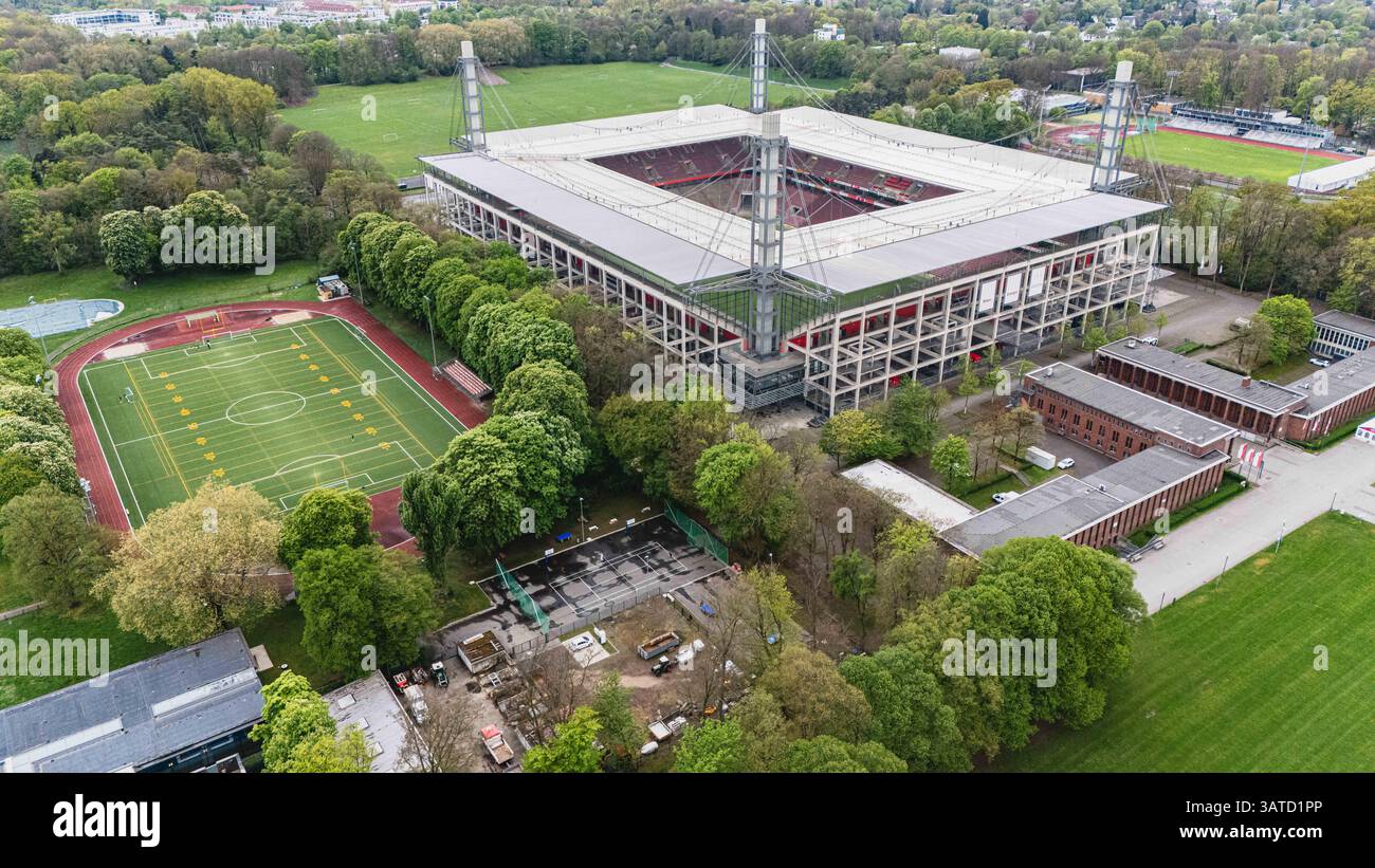 LEVERKUSEN, GERMANY - 18 APRIL, 2025: Aerial spring view of Rhein ...