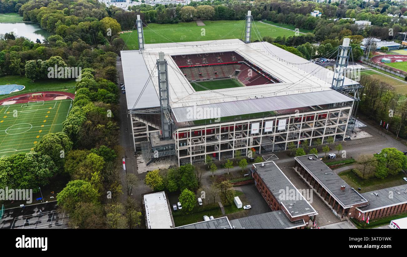 LEVERKUSEN, GERMANY - 18 APRIL, 2025: Aerial spring view of Rhein ...
